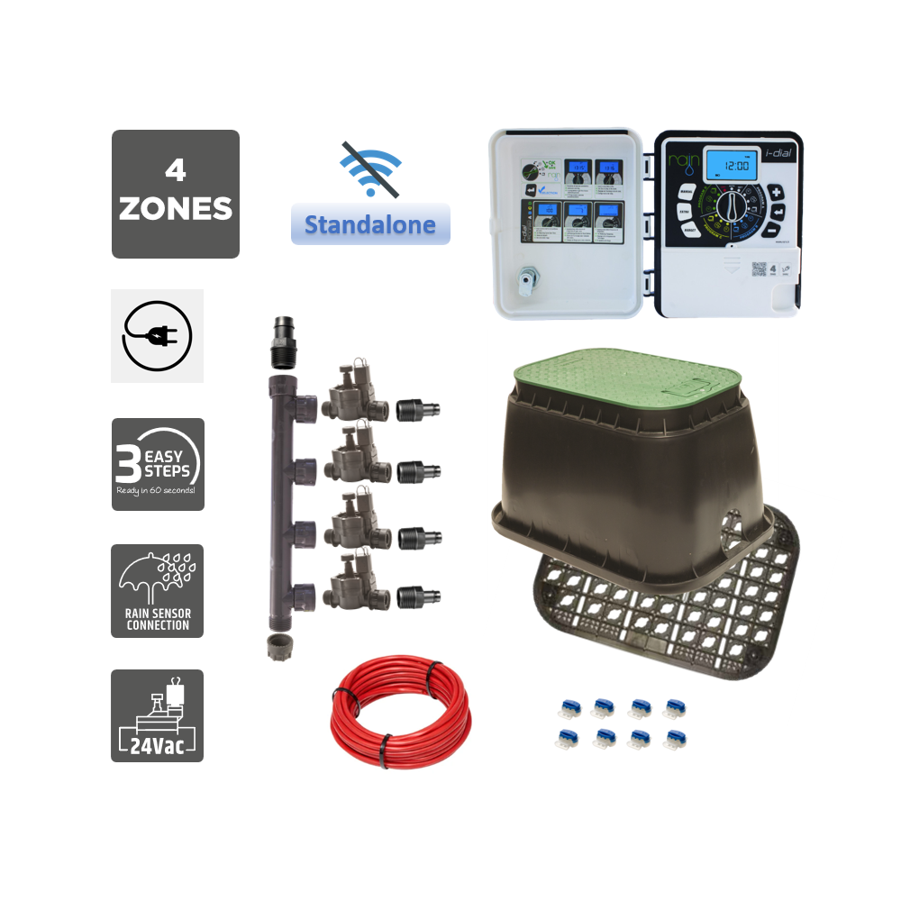4 Zone Smart Valve Box Kit with Rain I-Dial Controller – Irrigation Easy