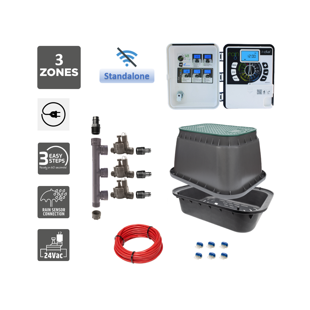 3 Zone Smart Valve Box Kit with Rain I-Dial Controller – Irrigation Easy